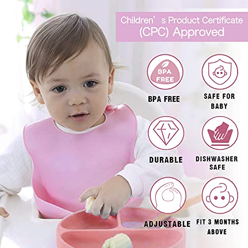 GODR7OY Silicone Baby Bib, BPA Free Waterproof Bibs, Adjustable 3PCS (Girls)