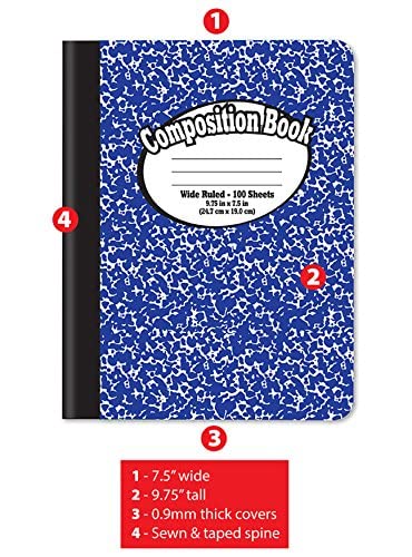 Better Office Products Composition Book Notebook - Hardcover, Wide Ruled (11/32-inch), 100 Sheet, One Subject, 9.75" x 7.5", Assorted Covers: Red, Blue, Green, Purple-12 Pack