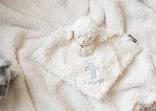DEMDACO Fuzzy White Lamb Loves Me Polyester Plush Children's Rattle Blankie