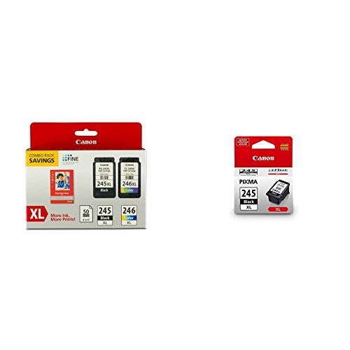 Canon 8278B005 Inks & Paper Pack, PG245, CL-246 XL, 50 Sheets, 4 x 6 and PG-245XL High-Yield Black Ink Cartridge
