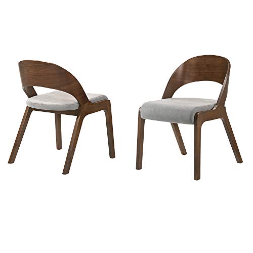 Armen Living Polly Mid-Century Modern Dining Accent Chairs Finish Fabric-Set of 2, 20" Wide, Walnut/Grey