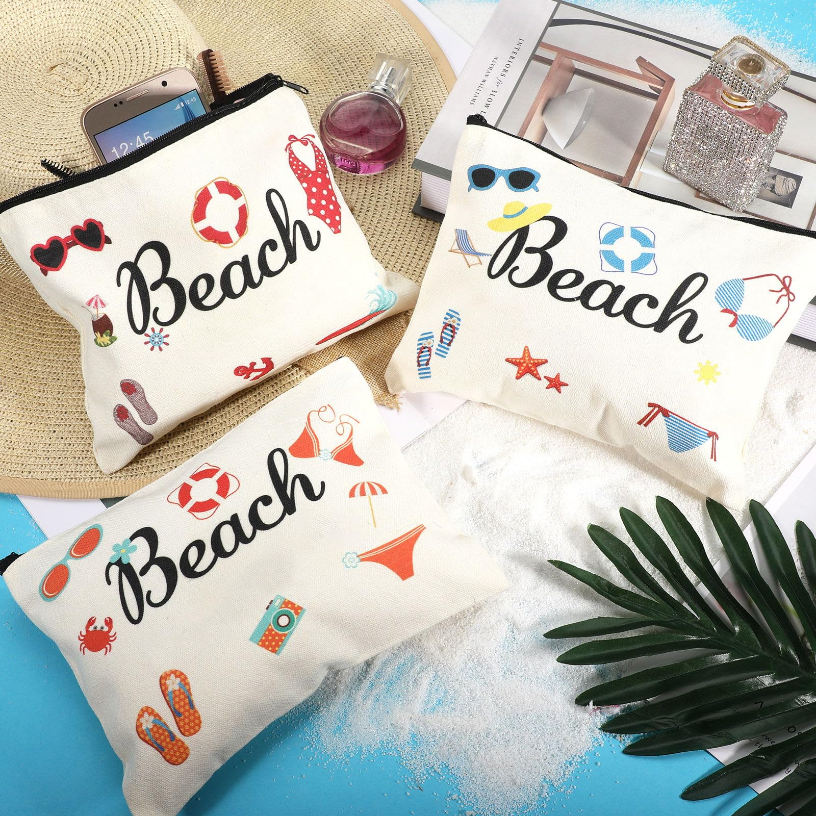 Svee 3 Pieces Beach Survival Kit Cosmetic Bag Travel Bag Pouch Bag Accessories for Birthday Appreciation Thanksgiving Day Valentine's Day