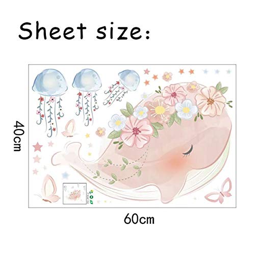 Bamsod Pink Whale Wall Sticker Underwater Animals Ocean DIY Wall Decal Marine Life Wall Stickers for Nursery Kids Playroom Home Decor