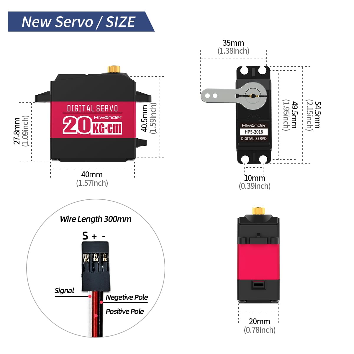 20KG RC Servo High Torque Servo Motors, Waterproof Full Metal Gear Steering Servo for 1/6 1/8 1/10 1/12 RC Car Robot DIY, Digital Servo with 25T Servo Horn, Control Angle 180°