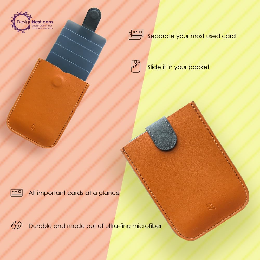 Allocacoc Slim wallet, DesignNest DAX wallet, Cascading pull-tab wallet, Hold upto 6 cards, small wallet, Card holder, Purse (Brown, Leather)