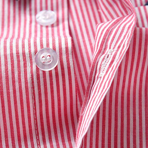 Baby Boys Gentleman Pants Clothing Set Long Sleeves Stripe Shirt+Suspender Pants+Bow Tie Toddler 4Pcs Set (Pink, 4-5T/110)