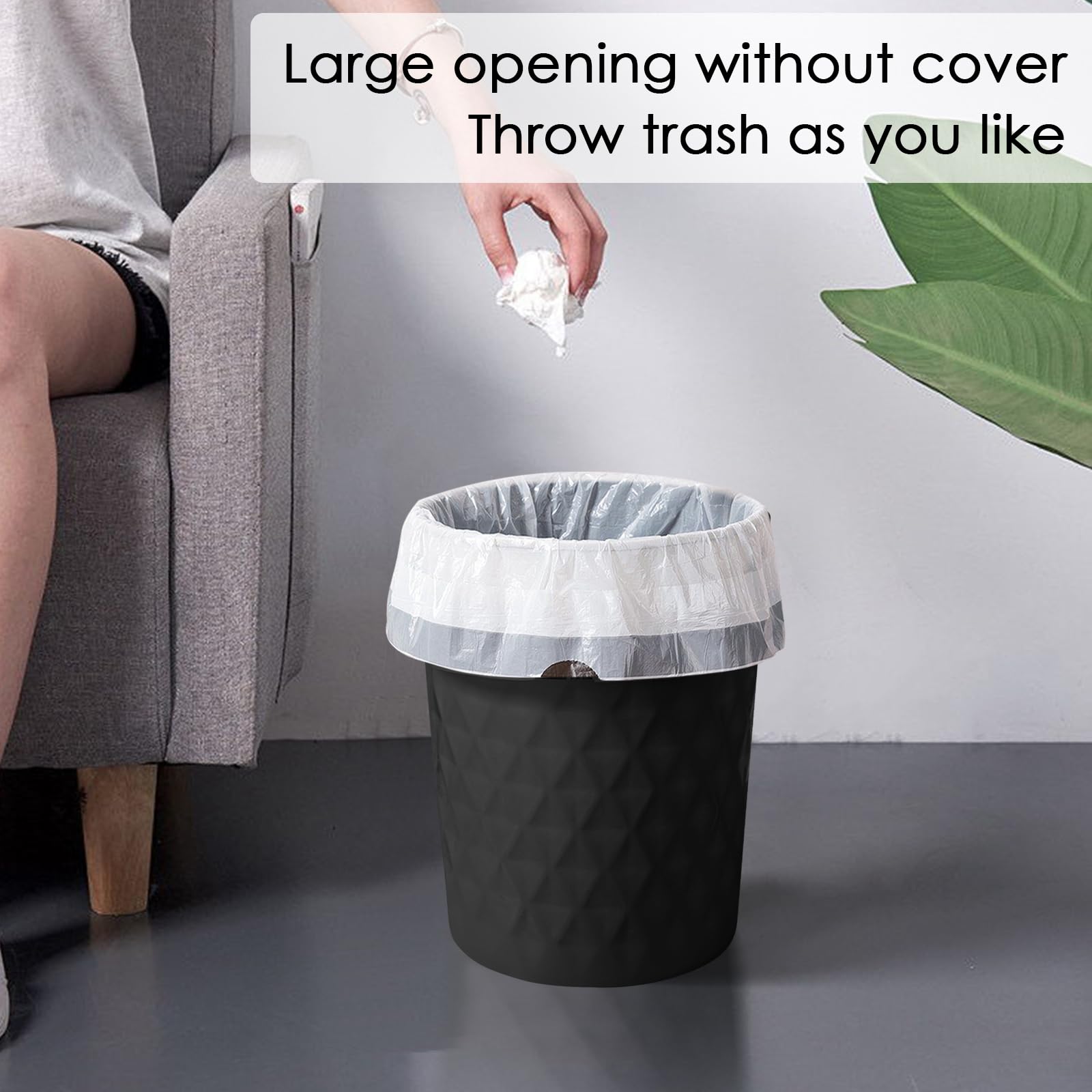 3 Pack Bathroom Trash Can, 1.8 Gallons Small Trash Can with Trash Bags, Round Bathroom Garbage Can Waste Basket, Plastic Trash Bin for Dorm, Bedroom, Kitchen, Office, Study, Compact Spaces(Black)