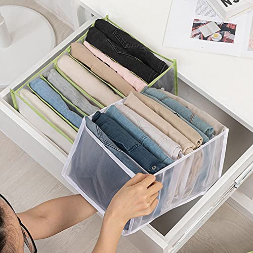 2PCS Clothes Organizer(7 Grids)Drawer Dividers for Clothes - Foldable Grid Storage Box with Multiple Layers, Portable Washable Storage Containers for Scarves, Leggings, T-shirts, Jeans (T-Shirts with 9Grids, Black)