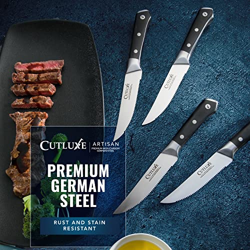 Cutluxe Steak Knives - Serrated Steak Knife Set of 4 β Forged High Carbon German Steel β Full Tang β Ergonomic Handle Design β Artisan Series