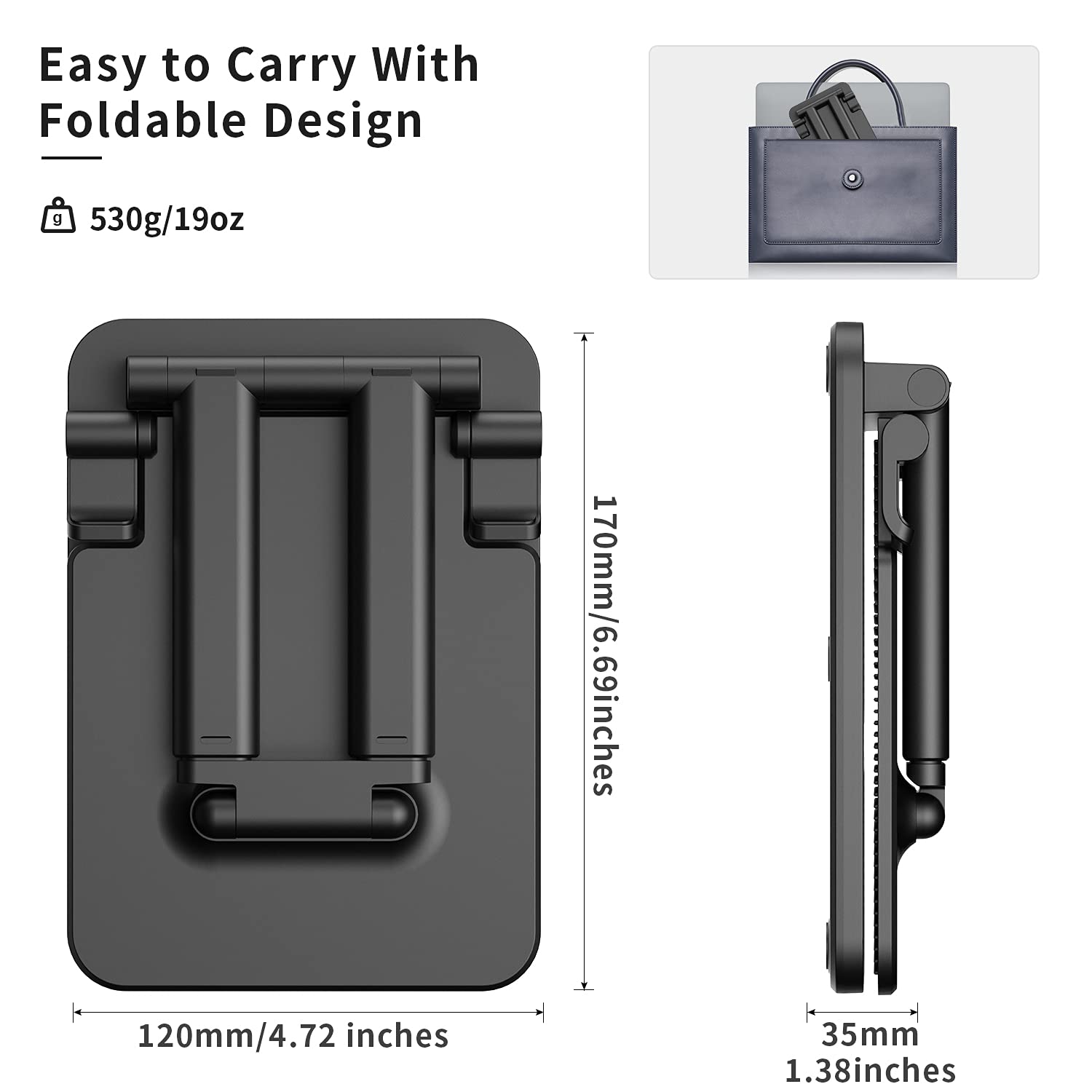 TriPro Tablet Stand -Portable Monitor Stand,4.72" Wide, Adjustable & Foldable, Super Sturdy, Holder for Desk Compatible with iPad/Tablets/Monitor 7"-15.6" and Surface Pro