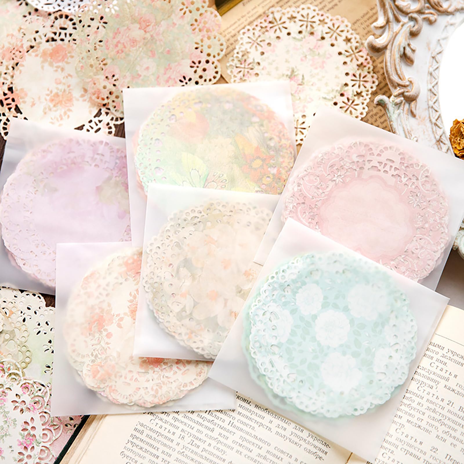 120 Pcs Lace Paper Decoupage Paper Round Lace Paper Lace Table Doilies for Aesthetic Journals Junk Journal Planners Vintage Journaling Supplies Crafts(A)