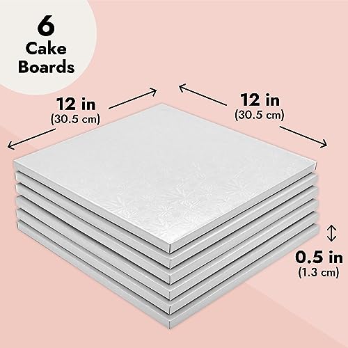 6 Pack White 12 Inch Cake Drum for Baking Desserts, Foil Square Cake Boards for Pastries