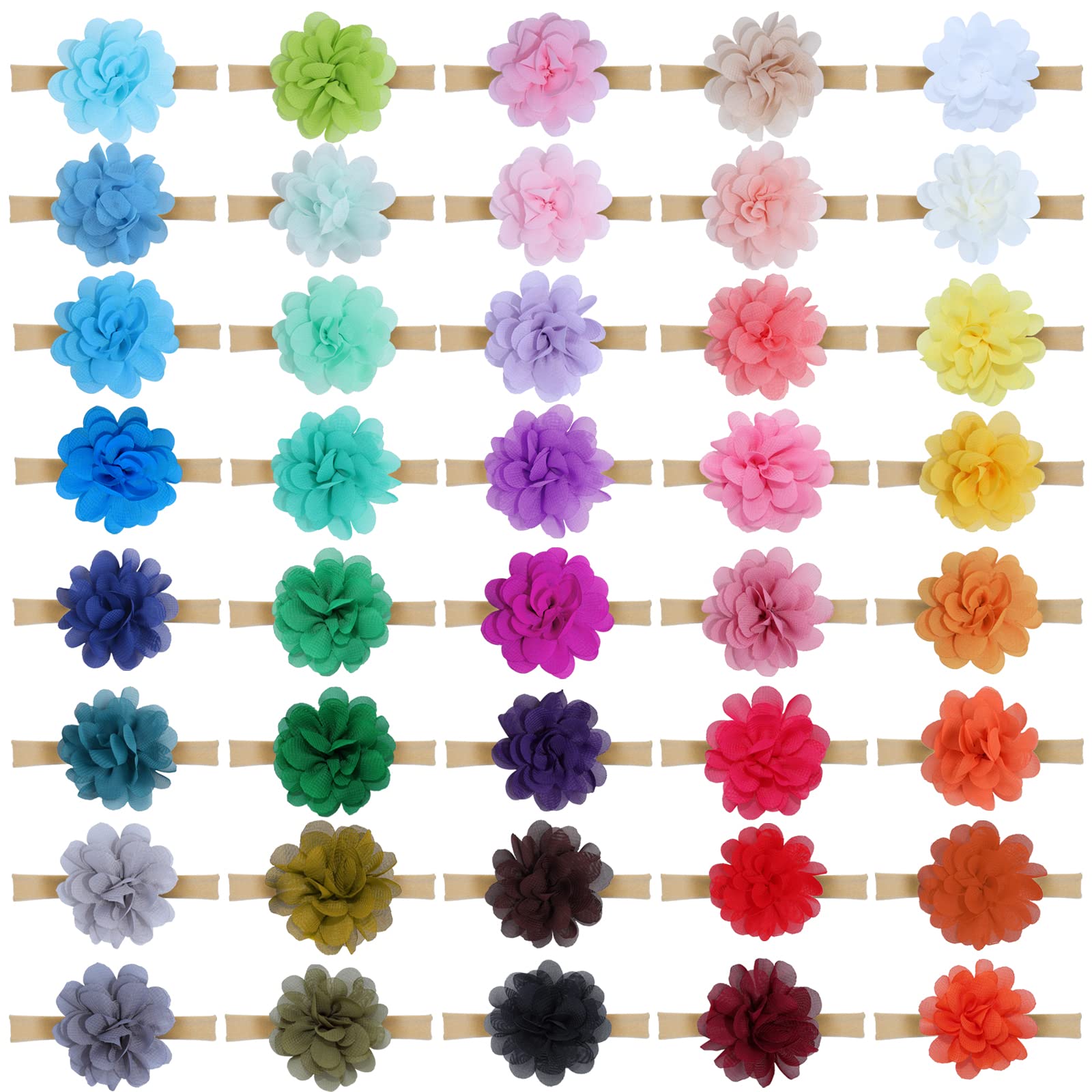 ALinmo 40 Pack 2" Chiffon Flower Headbands Elastics Nylon Headbands Hair Accessories for Baby Girls Newborn Infant Toddlers Kids