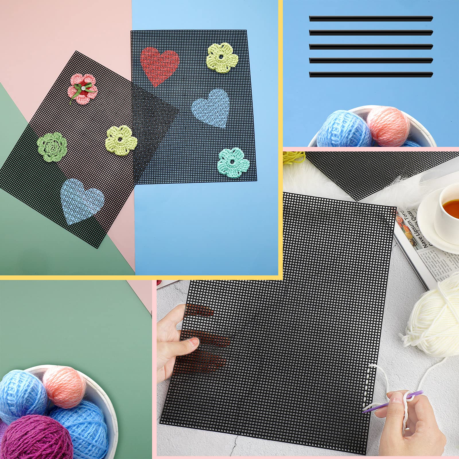 4 Pieces Plastic Mesh Sheets for Embroidery Black Mesh Fish Tank Divider Screen Craft Mesh 10 Pieces Binding Bars Sliding Bars for Embroidery Crafting Knit and Crochet Projects