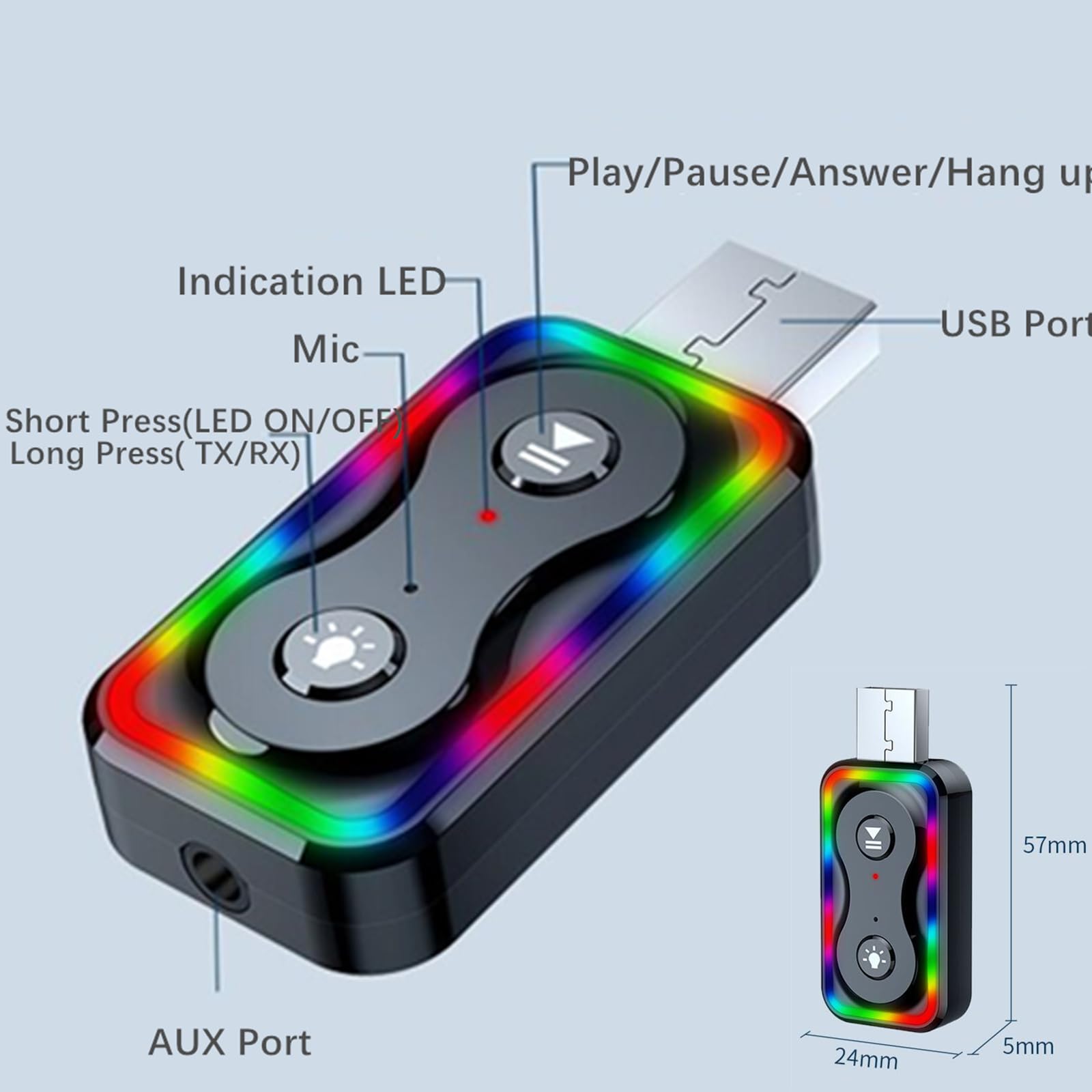2 in 1 Bluetooth 5.3 Transmitter and Receiver, Low Latency Bluetooth Audio Adapter for TV to Bluetooth Headphone, Wireless Aux Receiver for Car/TV/Home Stereo/Headphone/Speaker