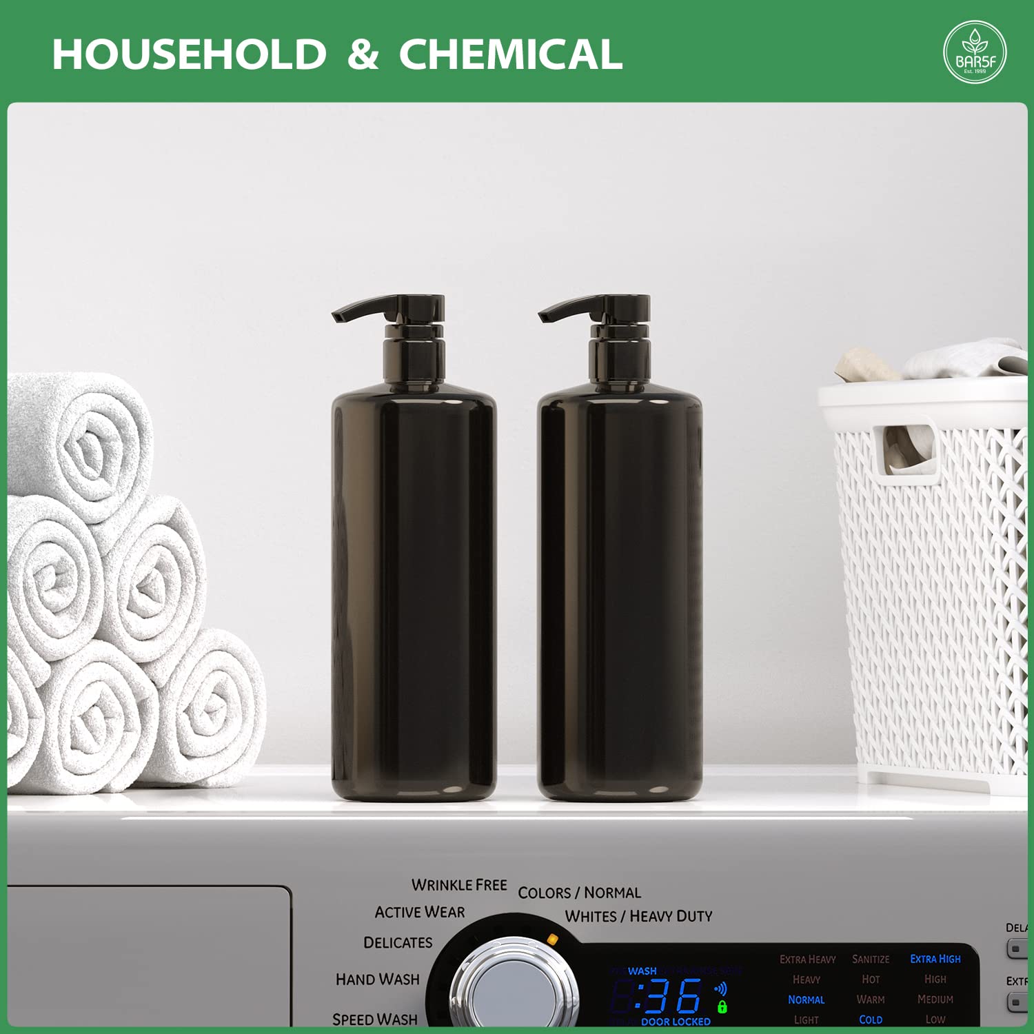 Bar5F Empty Shampoo Bottle with Pump, Black, 33.8 Ounce (1 Liter), Pack of 2