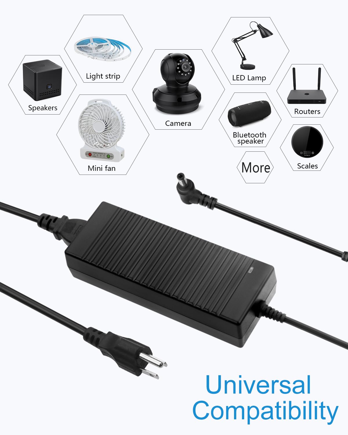 ALITOVE 24V Power Supply DC 24 Volt 5A AC Adapter 100-240V AC/DC Adapter Transformer Compatible 5 Amp 4A 3A 2.7A 2.5A 2A with 5.5 * 2.5mm/2.1mm Tip for LED Strip CCTV Camera Printer LCD Monitor