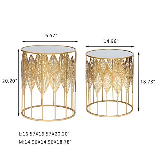 Homebeez End Tables Set of 2, Gold Nesting Side Coffee Table Decorative Round Nightstands (Stainless Steel Top)