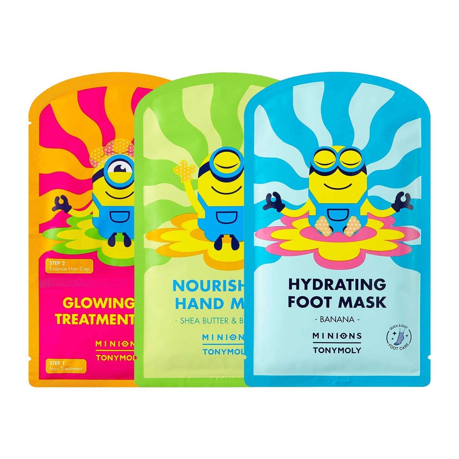 TONYMOLY X MINIONS Hand mask, Foot mask, hair mask trio - set of 3, 2.1 oz.