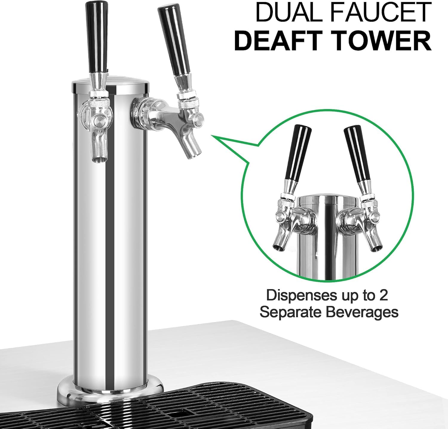 24 inch Full Size Kegerator Universal Outdoor Beverage Refrigerator Dual Tap Draft Beer Dispenser Beverage Beer Cooler Temperature Control Drip Tray Rail Fits 3x5 Gallon 2x1/6 Kegs Half Barrel Keg