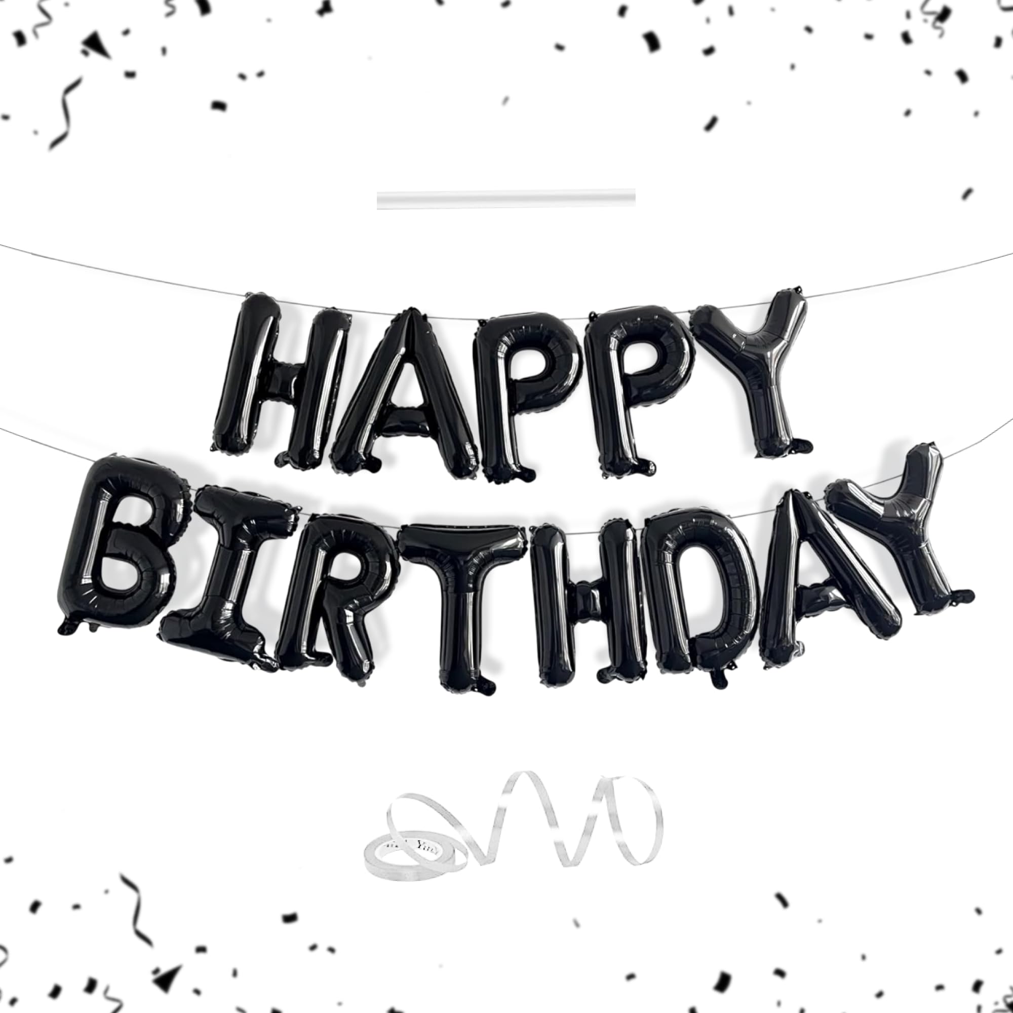 18 Inch 3D Foil Balloons Birthday Banner - Rope & Inflation Straw Included - Elegant Black Birthday Decorations - Party Decorations For Kids and Adults - Happy Birthday Balloon Sign - Thick Material