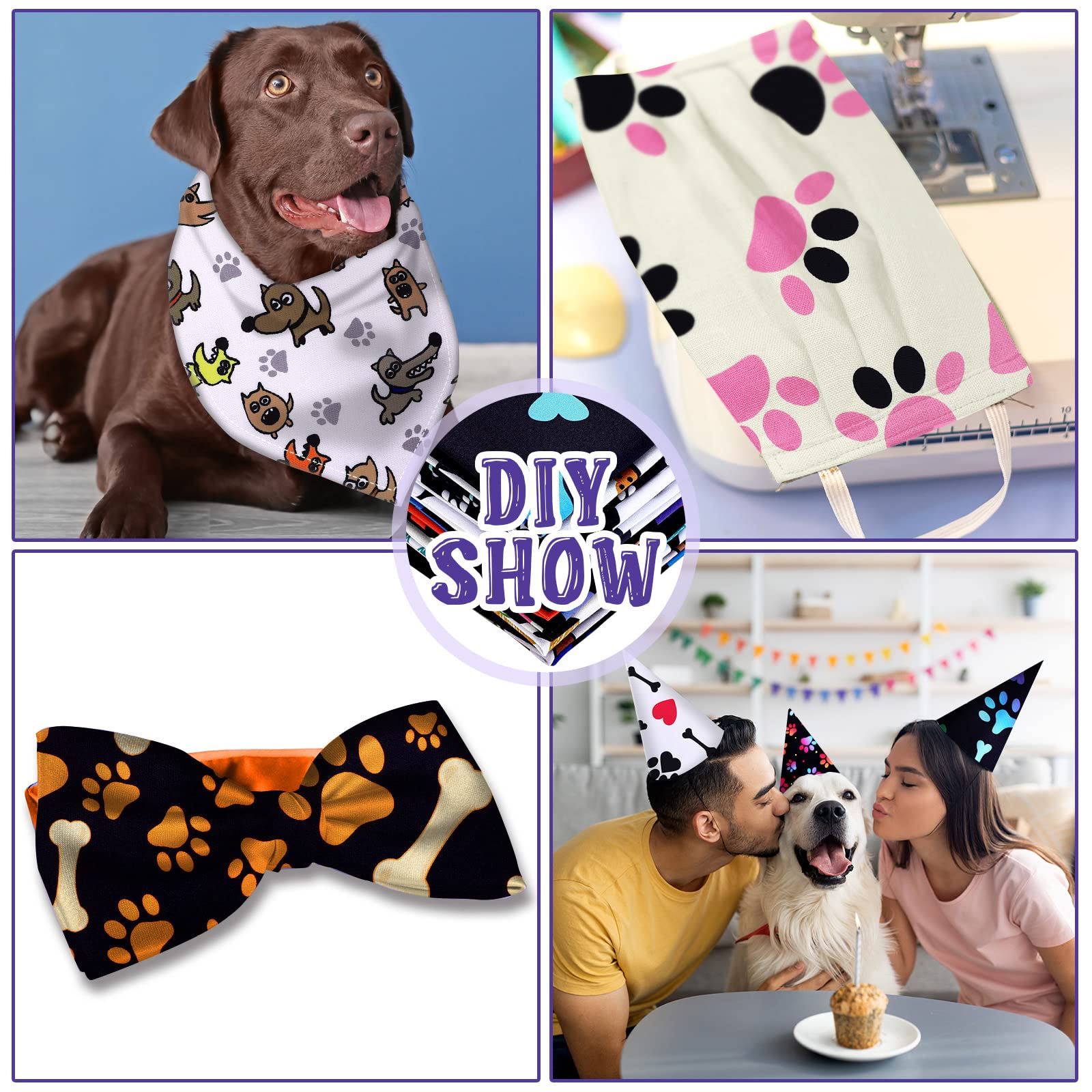 16 Pieces Dog Bone Paws Fabric Paw Print Fabric Retro Fabrics Sewing Fabric Animal Themed Pattern Decorative Fabric Animal Themed Pattern Bone Printed Fabric for DIY Crafts Supplies, 10 x 10 Inch