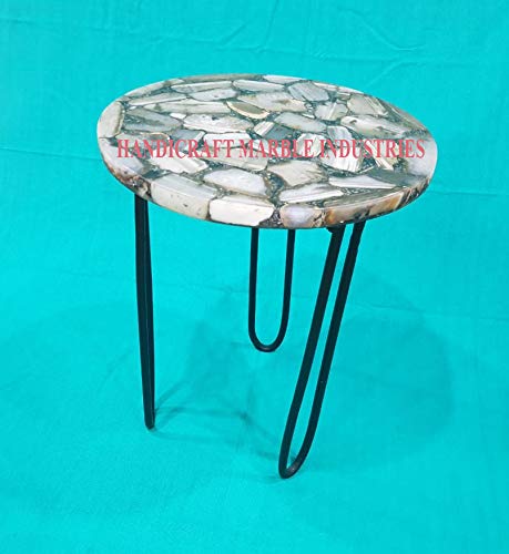 18" Inch Round Brown Grey Agate Coffee Table with Hair Pin Style Metal Base, Agate Table, Stone Coffee Table, Agate Table Top, Agate Round Coffee Table, Agate Side Table Home Decor