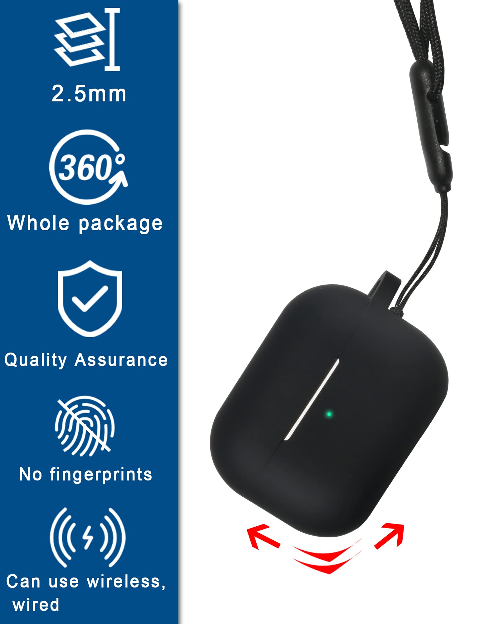13in1 Cover for AirPods Pro Case 2 Accessories Set 2022 New Released, Dust Guard Protective Silicone Cover for AirPod Pro 2rd Generation Charging Case w/Ear Hook/Carry Box/Keychain Black