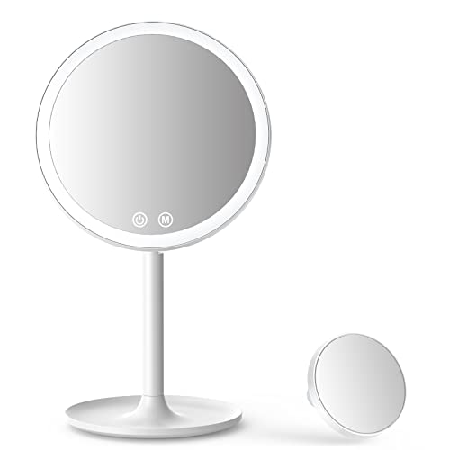 Make up Mirror with Lights, 1X/10X Magnifying Vanity Mirror with 46 LED Lights, 3 Lighting Modes, Brightness Adjustable and Rechargeable Personal Compact Travel Makeup Mirrors