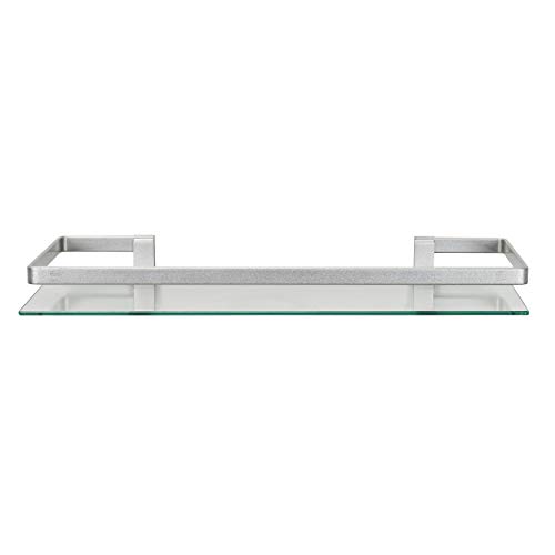 Danya B. Floating Wall Mount Tempered Glass Bathroom Shelf with Brushed Chrome Rail - Clear