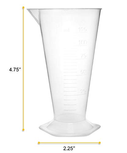 EISCO 12PK Conical Measures, 125ml - Polypropylene Plastic, Translucent - Pouring Spout - 5ml Raised Graduations - Hexagonal Base
