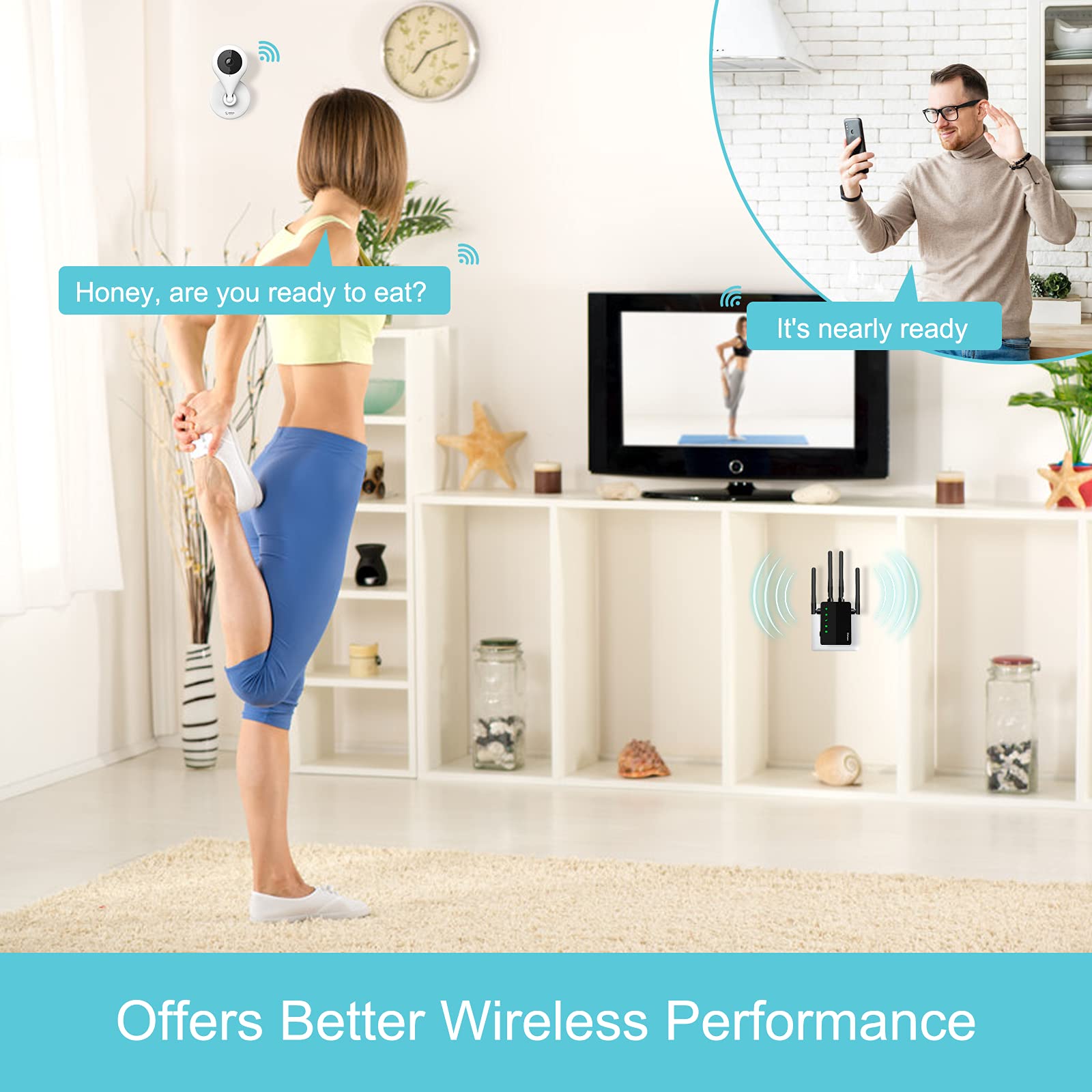 WiFi Extender 1200 Mbps-2.4 and 5GHz Dual-Band Network-Wireless Amplifier Signal Booster-Wireless Repeater with Smart Signal Indicator