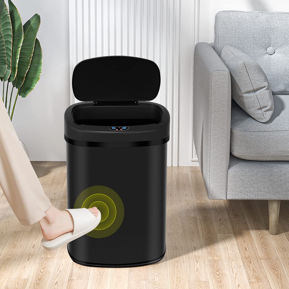 Automatic Touchless Trash Can Touch Free Kitchen Trash Bin Stainless Steel Garbage Can with Lid Soft Close Waste Bin for Kitchen Living Room Office Bathroom, 13 Gallon 50L, Black