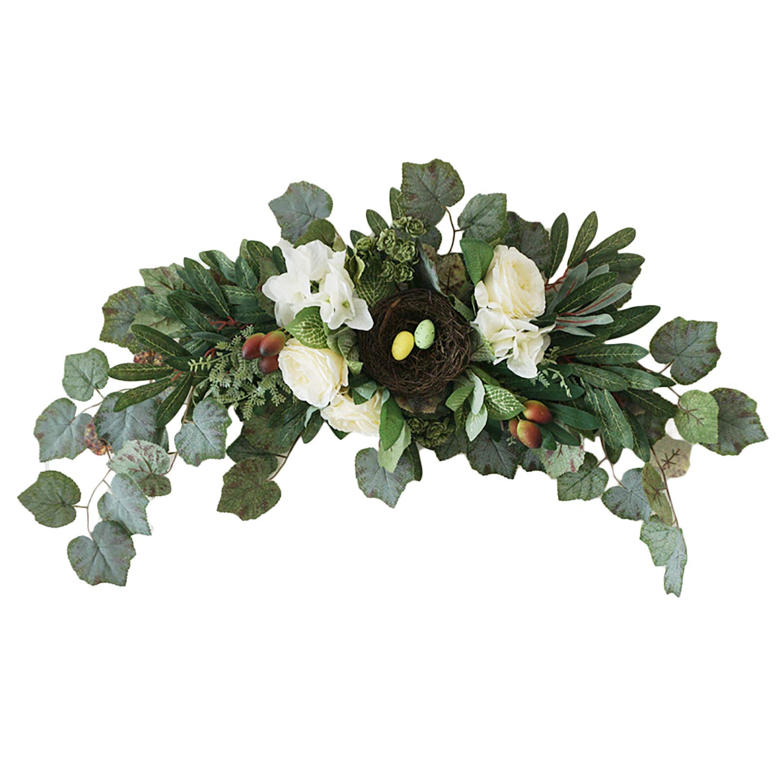 æ— 30 Inch Artificial Peony Flower Swag with Green Leaves, Spring Hanging Floral Swag Wedding Arch Wreath for Party Home Garden Front Door Wall Decoration
