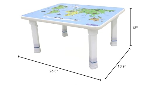 Baby Care Kids Folding Floor Table w/Adjustable Heights - for Play, Reading, and Snack Time and More (World Map)