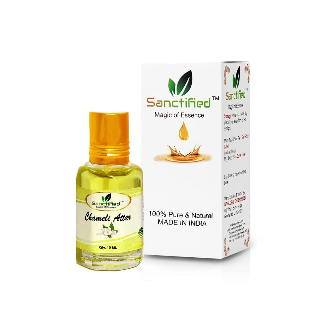 SANCTIFIED Chameli Ittar Perfume Natural Long Lasting Non-Alcoholic (10 Ml), Chameli Attar (Lovely Floral Scent)