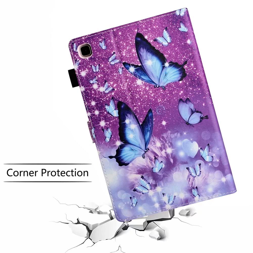 YUNHOTIC Case for Samsung Galaxy Tab A7 Lite 8.7 inch [ SM-T220/T225/T227 ] 2021 Model, Premium PU Leather Folding Stand Cover with Pen Holder & Multiple Viewing Angles - Purple Butterfly
