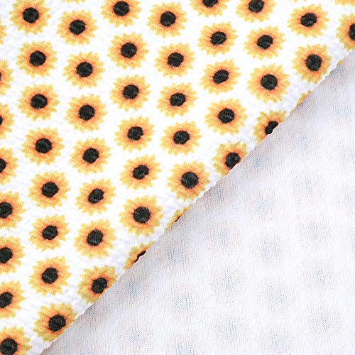 David Angie Sunflower Printed Bullet Textured Liverpool Fabric 4 Way Stretch Spandex Knit Fabric by The Yard for Hair Bows Headbands Making (Sunflower)