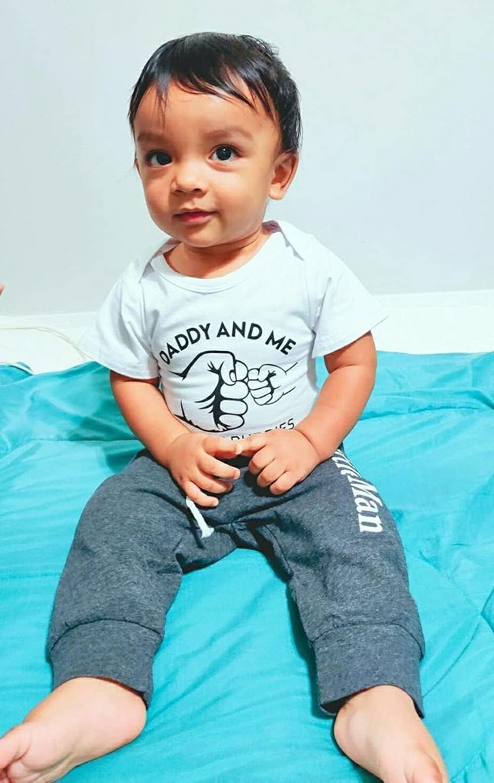 TUEMOS Baby Boy Clothes Daddy and Me The Best Buddies for Life Letter Print Romper Top+Pant with Hat Baby Boy Summer Outfits 3-6 Months