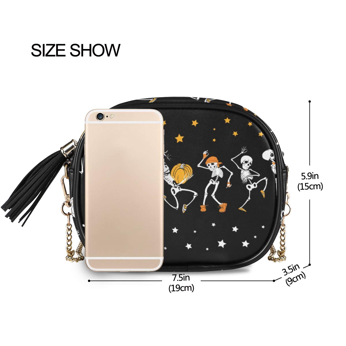ALAZA Cute Sugar Skull Pumpkin Star Halloween PU Leather Small Crossbody Bag Purse Wallet Cell Phone Bags with Adjustable Chain Strap & Multi Pocket
