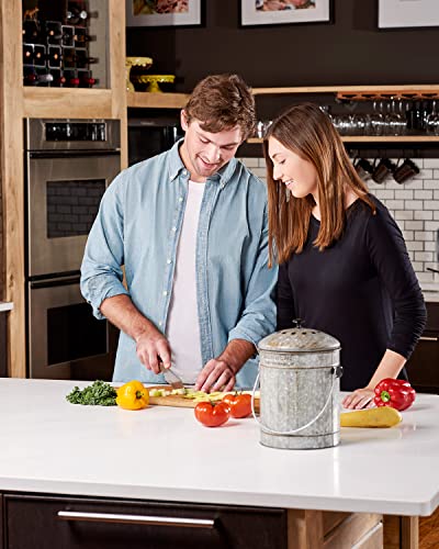 Behrens Kitchen Countertop Compost Bin With Lid, Aged Metal, 1.5-Gallon Capacity