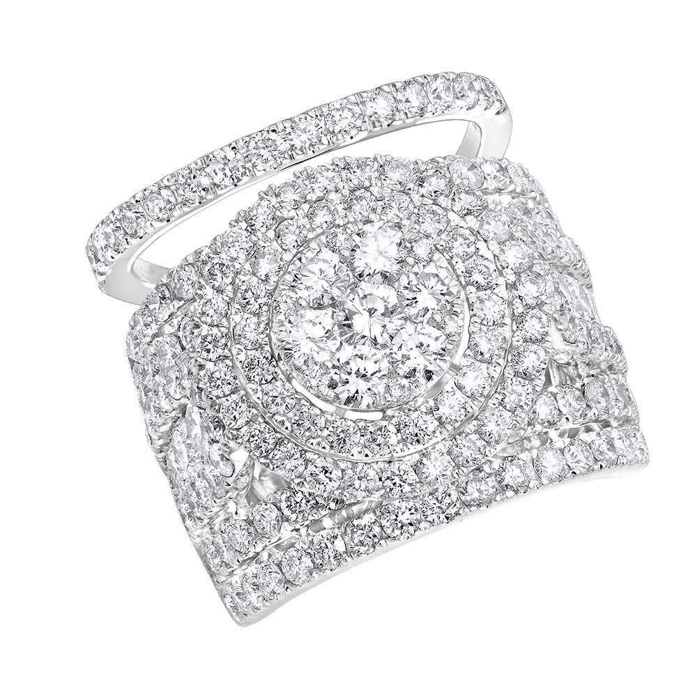 14K Gold Large 5 Carat Diamond Engagement Ring and Wedding Band Set with Round Cluster 5.5ctw (Size 7)