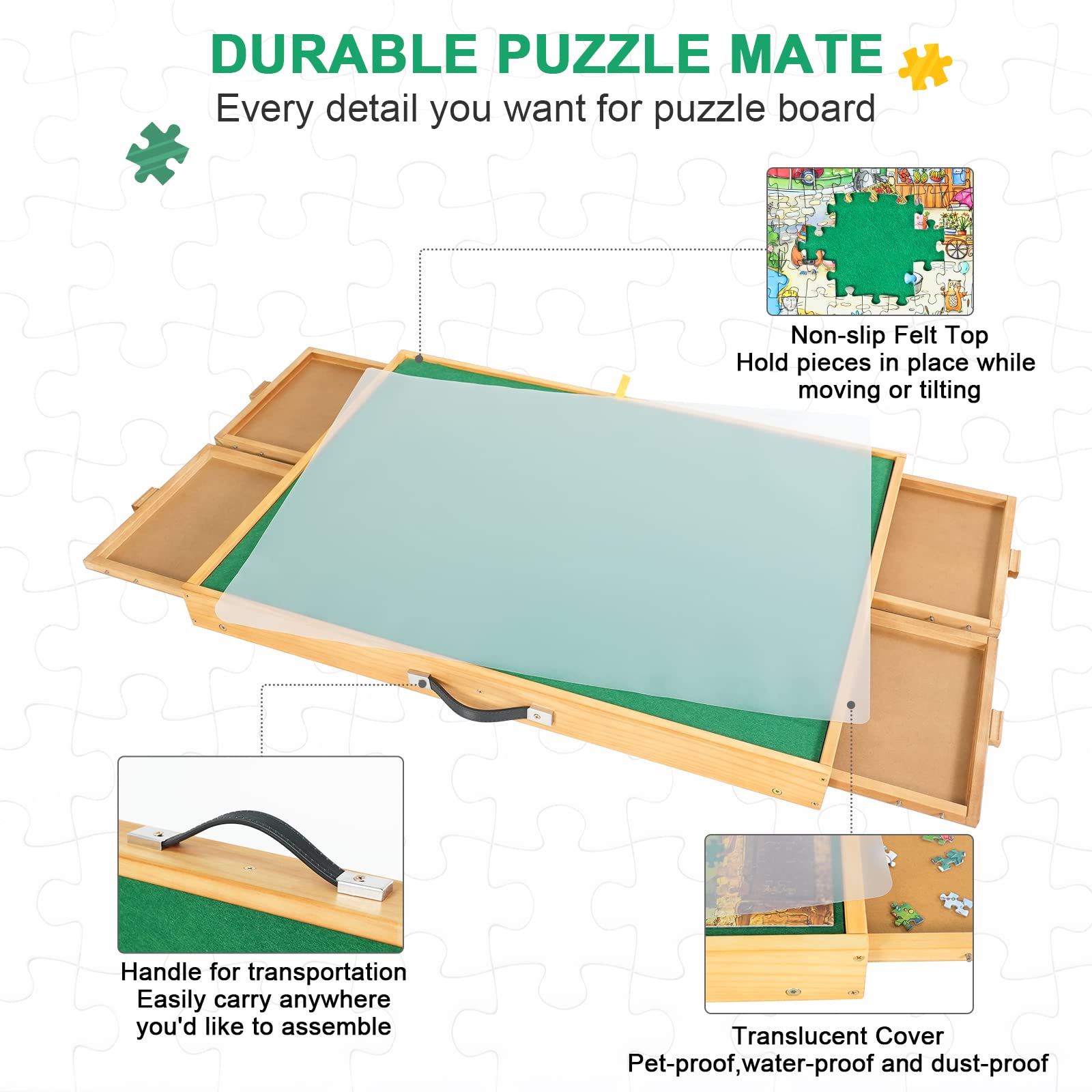 ALL4JIG 1000PCS Adjustable Jigsaw Puzzle Board with 4 Drawers & Cover| 3-Tilting-Angle Jigsaw Wooden Puzzle Table for Adults| 21'' X 29" Puzzle Easel|Portable Puzzle Table with Legs