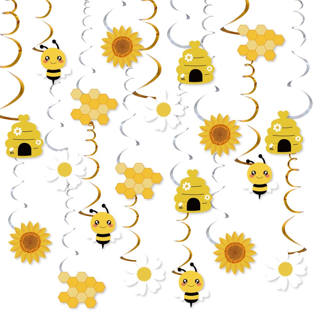 40pcs Honey Bee Hanging Swirl Decorations Bee Theme Party Supplies Ceiling Streamers for Birthday, Baby Shower, Gender Reveal Party Decorations