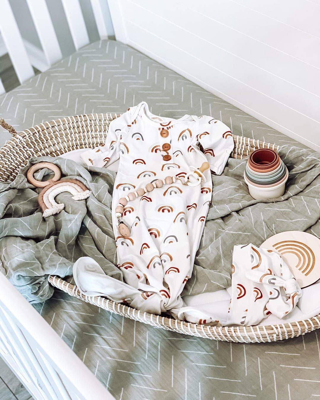 Baby Changing Basket with Pad - CPSC Safety Compliant - 100% Quilted Linen Cover Included - Nursery Changing Table Baskets - Baby Moses Basket Inspired - Diaper Changing Pad Set - 32”x16“x4“ (Linen)