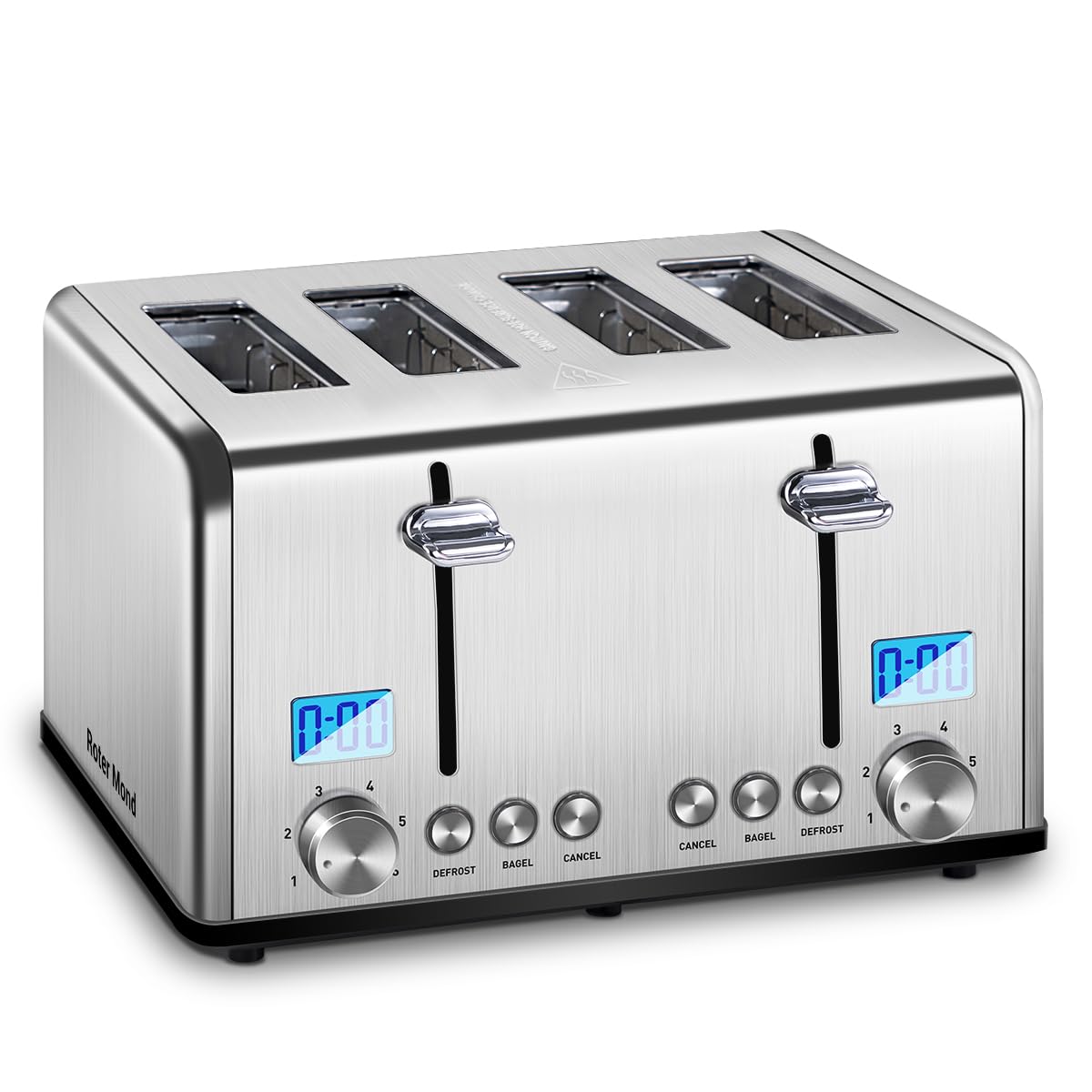 4 Slice Toaster, Roter Mond Countdown Stainless Steel Toaster with Bagel, Defrost, Cancel Function, Dual Toaster Extra Wide Slots, 6 Bread Shade Settings Bread Toaster, Removable Crumb Trays, 1650W