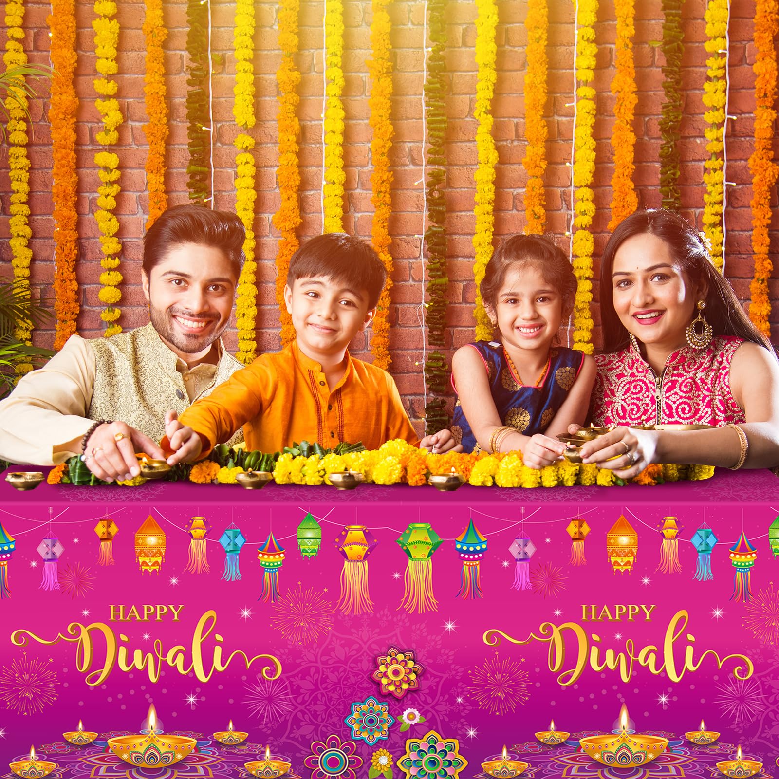 3 Pack Happy Diwali Disposable Tablecloth, Festival of Lights Plastic Table Cover for Rectangle Tables, Diwali Table Cloth for Indian Diwali Light Celebration Party Supplies Decorations, 54×108 Inch