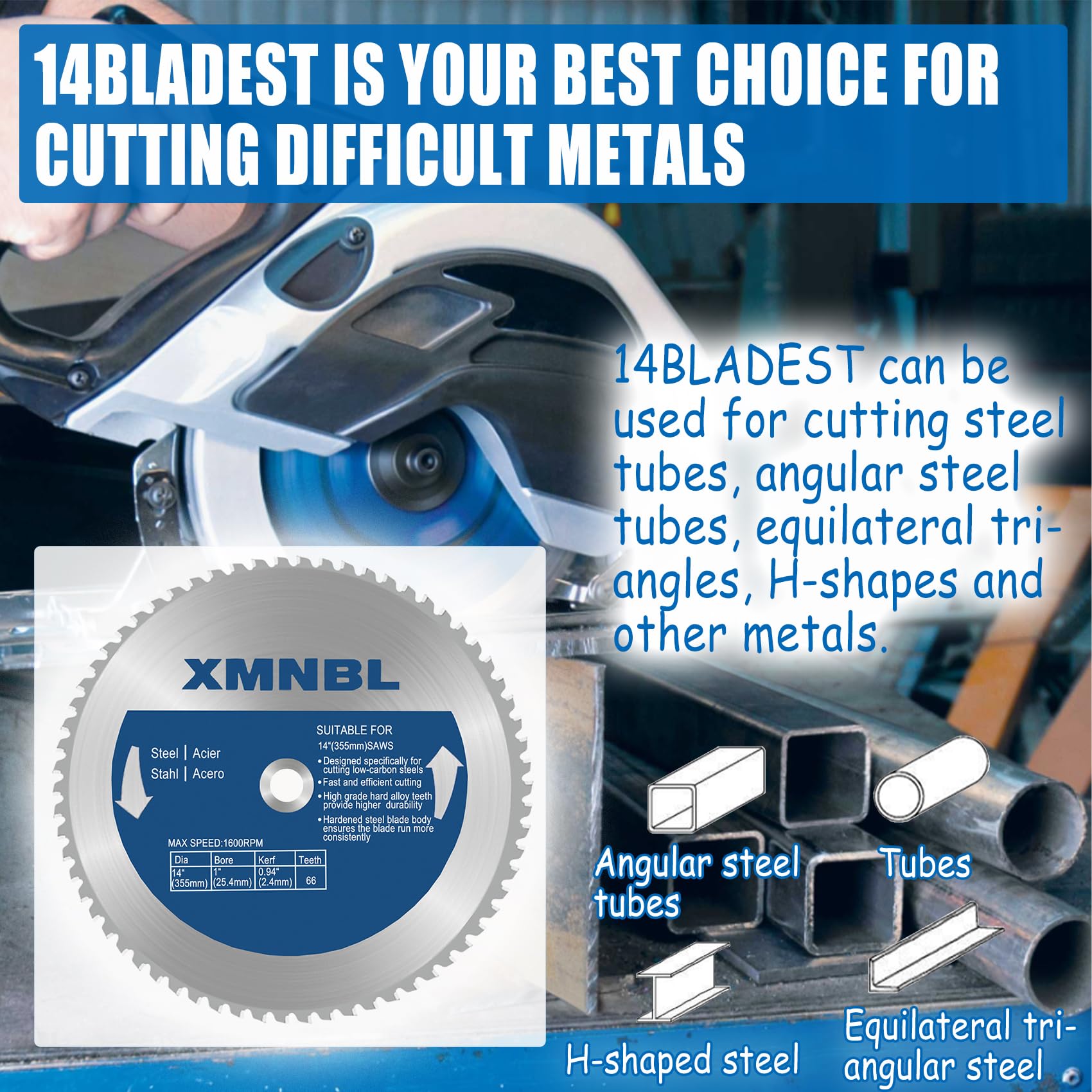 14 Inch Metal Cutting Saw Blade,Replacement for Evolution 14 Inch Metal Saw Blade for Evolution S355MCS S355CPS S355CPSL S380CPS Metal Cutting Saw,14 Inch x 66 Teeth,1 Inch Center Shaft