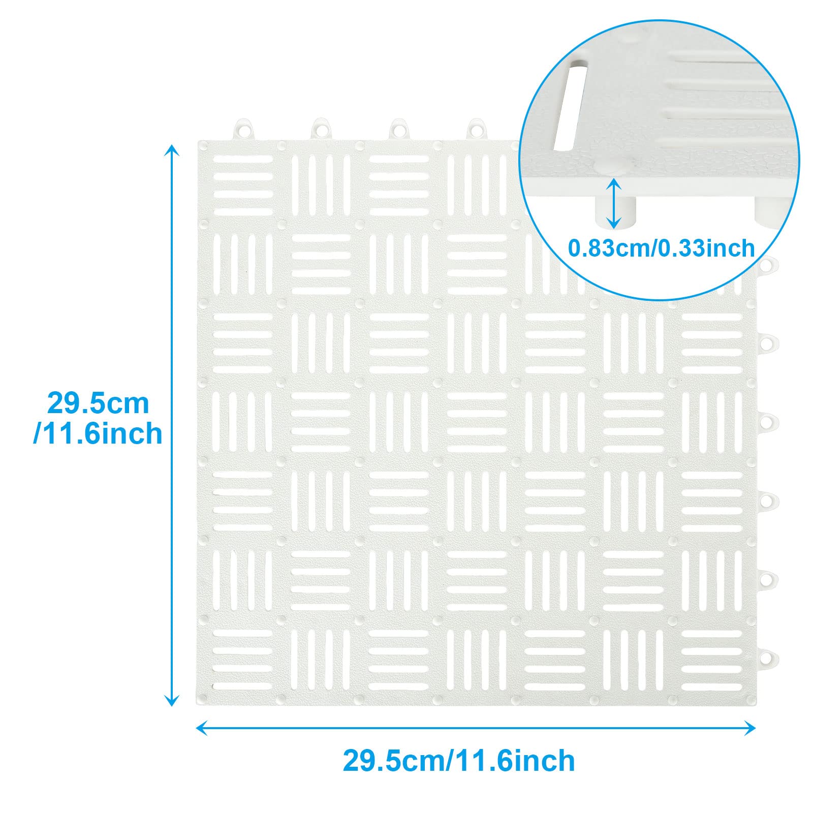 12Pack 12" x 12" Interlocking Rubber Floor Tiles PVC Drainage Mat Pool Mats for Floor, Modular Interlocking Cushion Mat Shower Mat Non Slip for Bath, Deck, Drain, Pool, Patio, Balcony, Kennel, Gray