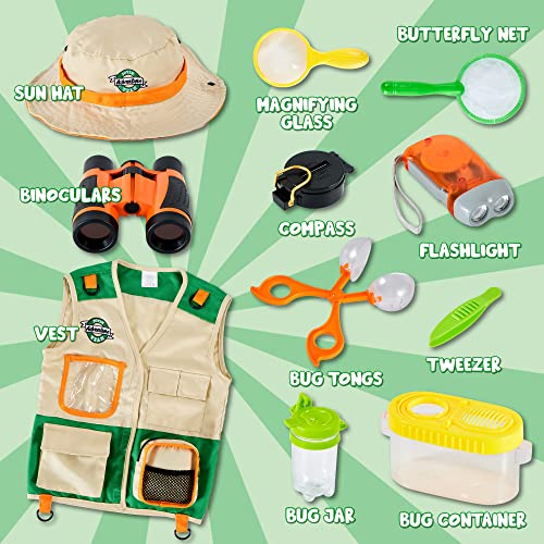 JOYIN Outdoor Explorer Kit, Bug Catcher for Kids (Vest, Hat, Flashlight Compass, Binoculars, Magnifying Glass and Butterfly Net), Kids Camping Gear, Educational Toys, Halloween Birthday Gift for Kids